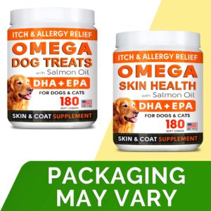 (Pack of 3) Fish Oil Omega 3 Treats for Dogs - Allergy Relief - Joint Health - Itch Relief, Shedding - Skin and Coat Supplement - Alaskan Salmon Oil Chews - Omega 3 6 9 - EPA & DHA Fatty Acids