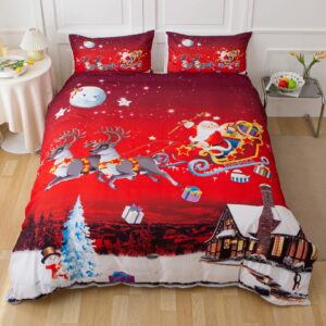 JERYMUND Christmas Duvet Cover Queen Size, Santa Claus Deer Pattern Luxury Bedding Set, Comforter Cover with Zipper