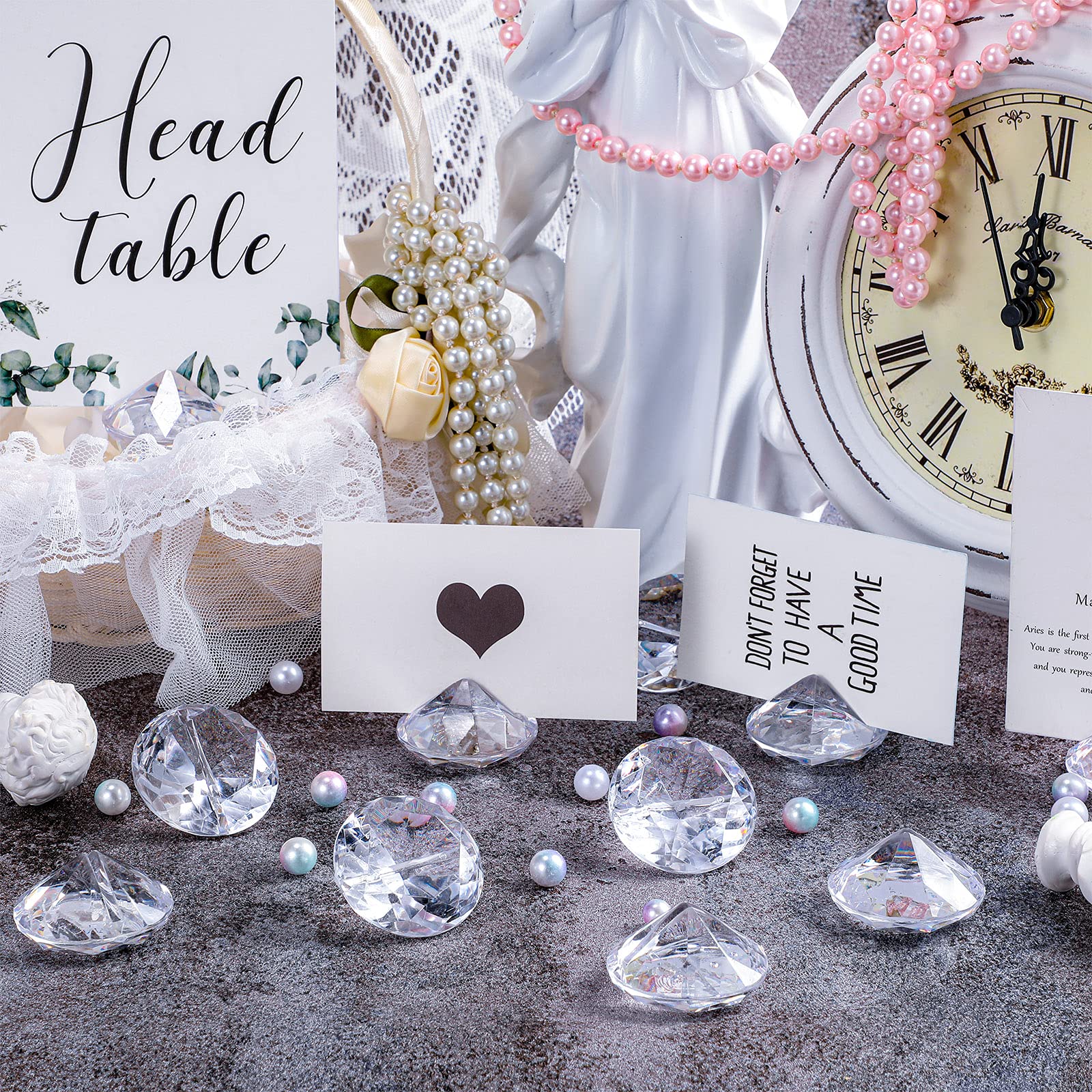 MTLEE 36 Pieces Diamond Place Card Holders Acrylic Table Number Holders for Wedding Crystal Table Card Stands Tabletop Card Holders for Weddings Baby Shower Table Card Decoration (Transparent White)