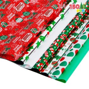 joyin 150 sheets tissue paper assortement classic christmas design, present wrap paper, accessory for gift boxes, gift wrapping bags and wine bottles