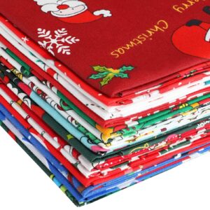 16 pieces christmas fabric fat quarters bundle christmas patterned cotton fabric santa claus snowman christmas tree print quilting fabric cloth for christmas sewing patchwork diy yard (16 x 20 inch)