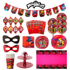 miraculous ladybug party in a box kit - celebration, birthday party, toddlers– 100 plus pieces - cat noir - party supplies - officially licensed (complete kit)