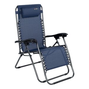 lippert stargazer xl zero-gravity chair - navy — breathable mesh fabric reclining chair — weightless comfort — adjustable headrest — foldable and portable steel frame — 300 lb. capacity — 2021000226