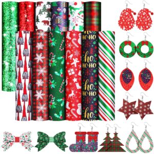 12 pieces christmas faux leather sheets plaid check printed synthetic leather sheet snowflake pattern faux leather fabric sheet for diy christmas earrings bows craft making (fresh style)