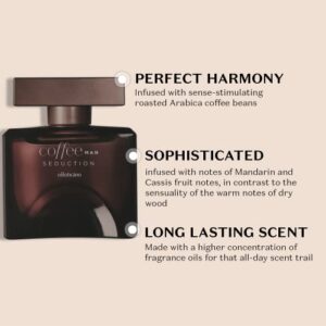 Coffee Man Seduction Eau de Toilette, Long Lasting Cologne for Men, Fresh Wood Fragrance, 3.4 Ounce