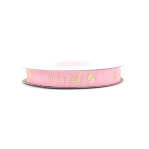 pink and gold gros grain ribbon - 1/2" - it's a girl for baby shower - decoration for your baby shower