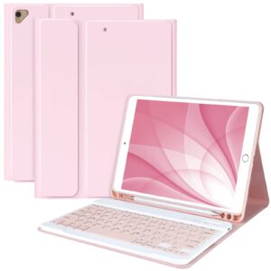 keyboard case for ipad 10.2" 9th 8th 7th generation, with detachable bluetooth and pencil holder, 10.2 inch/ipad air 10.5"(3rd gen)/ipad pro 10.5 in, auto sleep/wake function (pink)