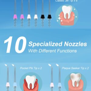 MySmile 10 PCS Replacement Jet Tips Oral Irrigator Nozzle Set Compatible with Waterpik Water Flosser, Includes Classic Tips Periodontal Pocket Tips and Plaque Seeker Tips