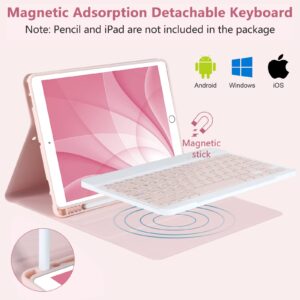 Keyboard Case for iPad 10.2" 9th 8th 7th Generation, with Detachable Bluetooth and Pencil Holder, 10.2 Inch/iPad Air 10.5"(3rd Gen)/iPad Pro 10.5 in, Auto Sleep/Wake Function (Pink)