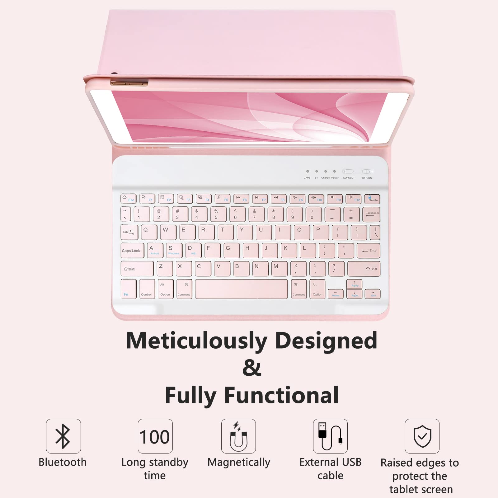 Keyboard Case for iPad 10.2" 9th 8th 7th Generation, with Detachable Bluetooth and Pencil Holder, 10.2 Inch/iPad Air 10.5"(3rd Gen)/iPad Pro 10.5 in, Auto Sleep/Wake Function (Pink)