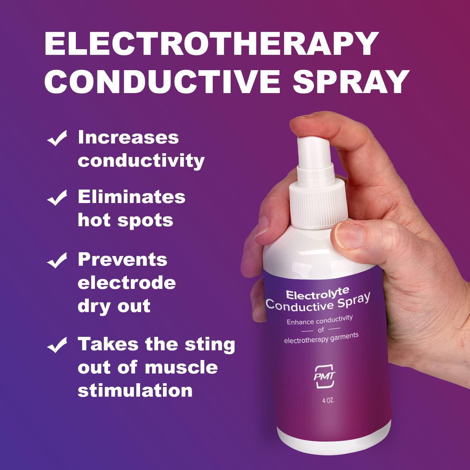 Electrolyte Conductive Spray by PMT. Electrotherapy Conductive Spray for use with Conductive TENS/EMS Garments… (4oz Menthol-Free)