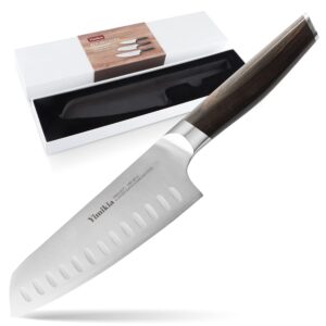 yimikia santoku knife, 7 inch utility knife kitchen, professional 5 layer clad steel japanese chef knifes cutting knives with gift box, elegant ebony wood handle