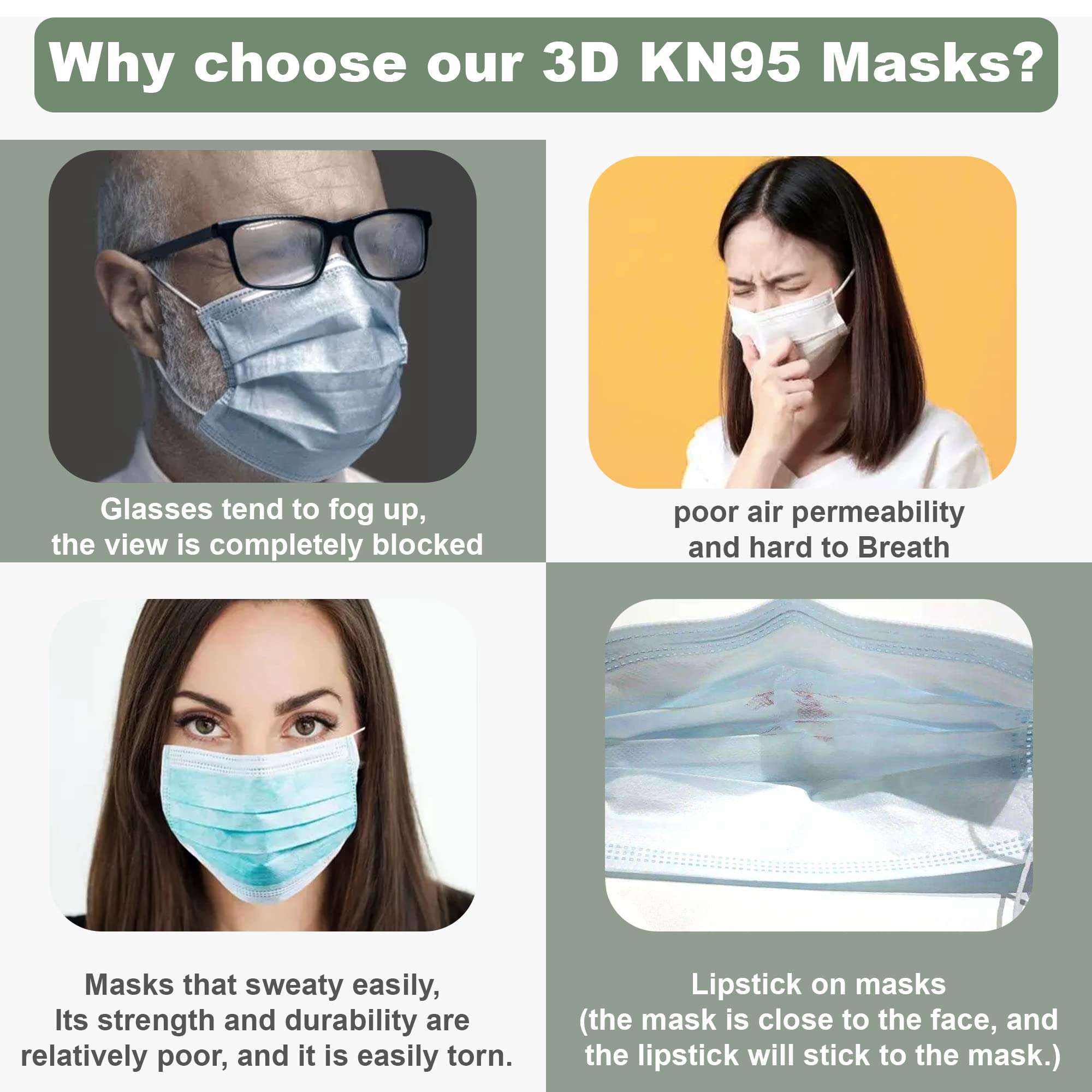 KN95 Breathable Disposable Face Mask - 60 PCS 5 Layer Design Cup Dust Safety Masks Protection, with Elastic Ear Loop and Nose Bridge Clip, Filter Efficiency≥95%