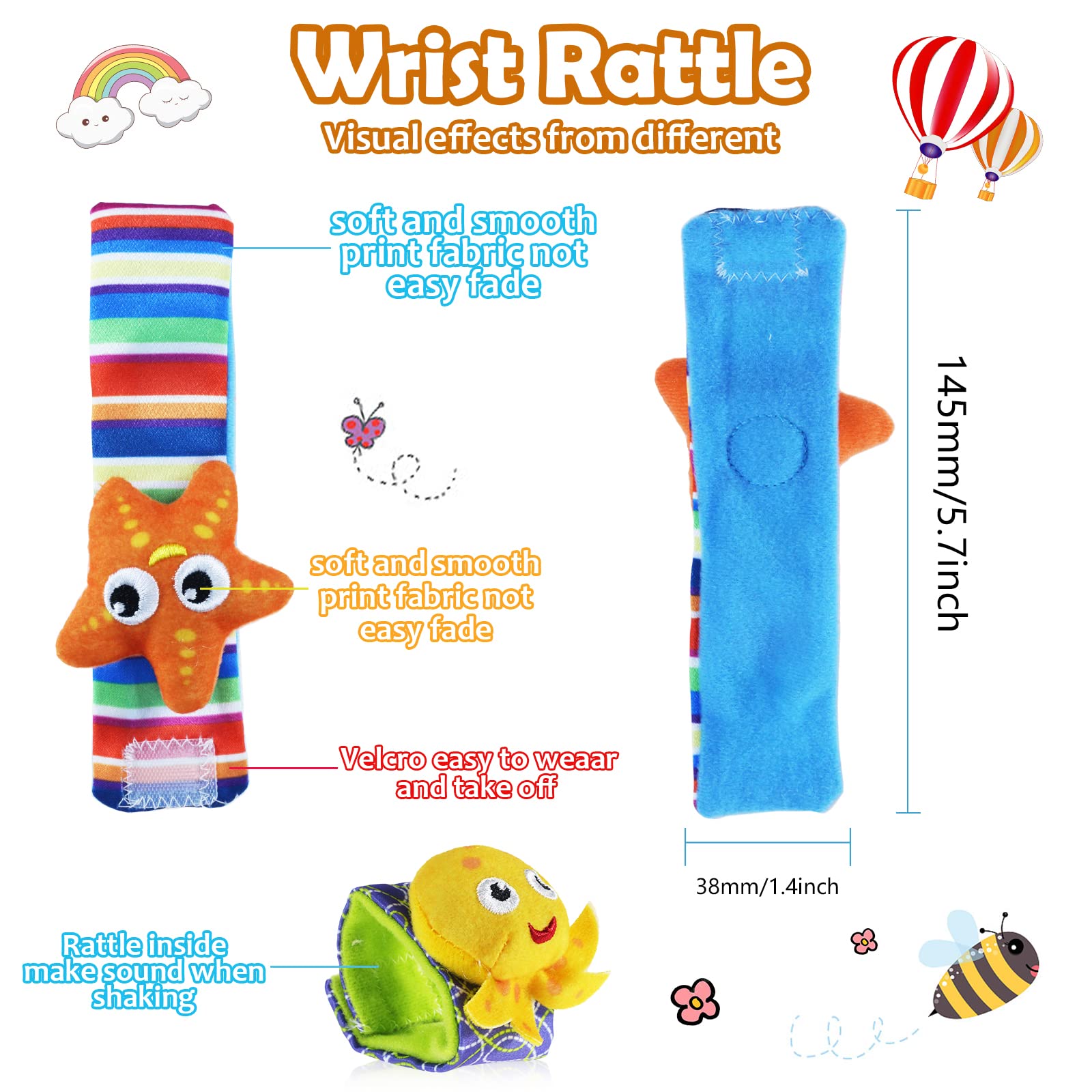 Wrist Rattles Foot Finder Rattle Sock Toy for Baby Toddler, Baby Rattle Toys 0-6 Months, Baby Essentials 3-6 Months, Baby Rattles Present Gift for 0-3, 3-6, 6-12 Months(Marine Life）