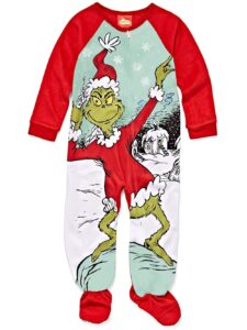 the grinch dr. seuss toddler infant christmas footed blanket sleeper pajamas (5t, red)