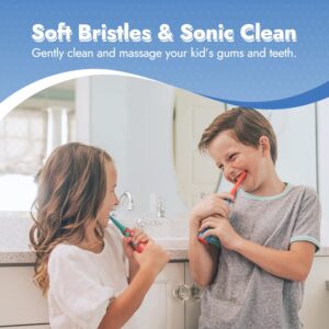 Papablic Kids Sonic Rechargeable Electric Toothbrush for Age 3+ with 4 Brush Heads, Cute Dino Cover, Timer, and Brushing Chart (Debby)