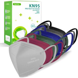 kn95 breathable disposable face mask - 60 pcs 5 layer design cup dust safety masks protection, with elastic ear loop and nose bridge clip, filter efficiency≥95%