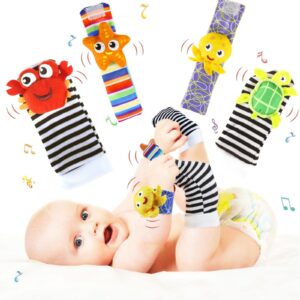 wrist rattles foot finder rattle sock toy for baby toddler, baby rattle toys 0-6 months, baby essentials 3-6 months, baby rattles present gift for 0-3, 3-6, 6-12 months(marine life）