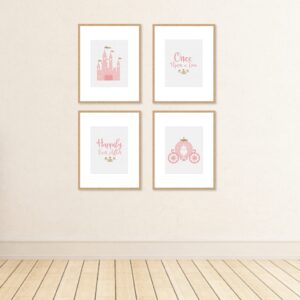 Big Dot of Happiness Little Princess Crown - Unframed Pink and Gold Castle Nursery and Kids Room Linen Paper Wall Art - Set of 4 - Artisms - 8 x 10 inches