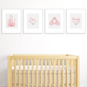 Big Dot of Happiness Little Princess Crown - Unframed Pink and Gold Castle Nursery and Kids Room Linen Paper Wall Art - Set of 4 - Artisms - 8 x 10 inches