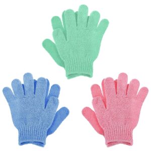 molain 3 pairs exfoliating gloves premium scrub wash mitt bath loofah shower spa exfoliation sponges women men bath accessories dead skin remover for body washcloth