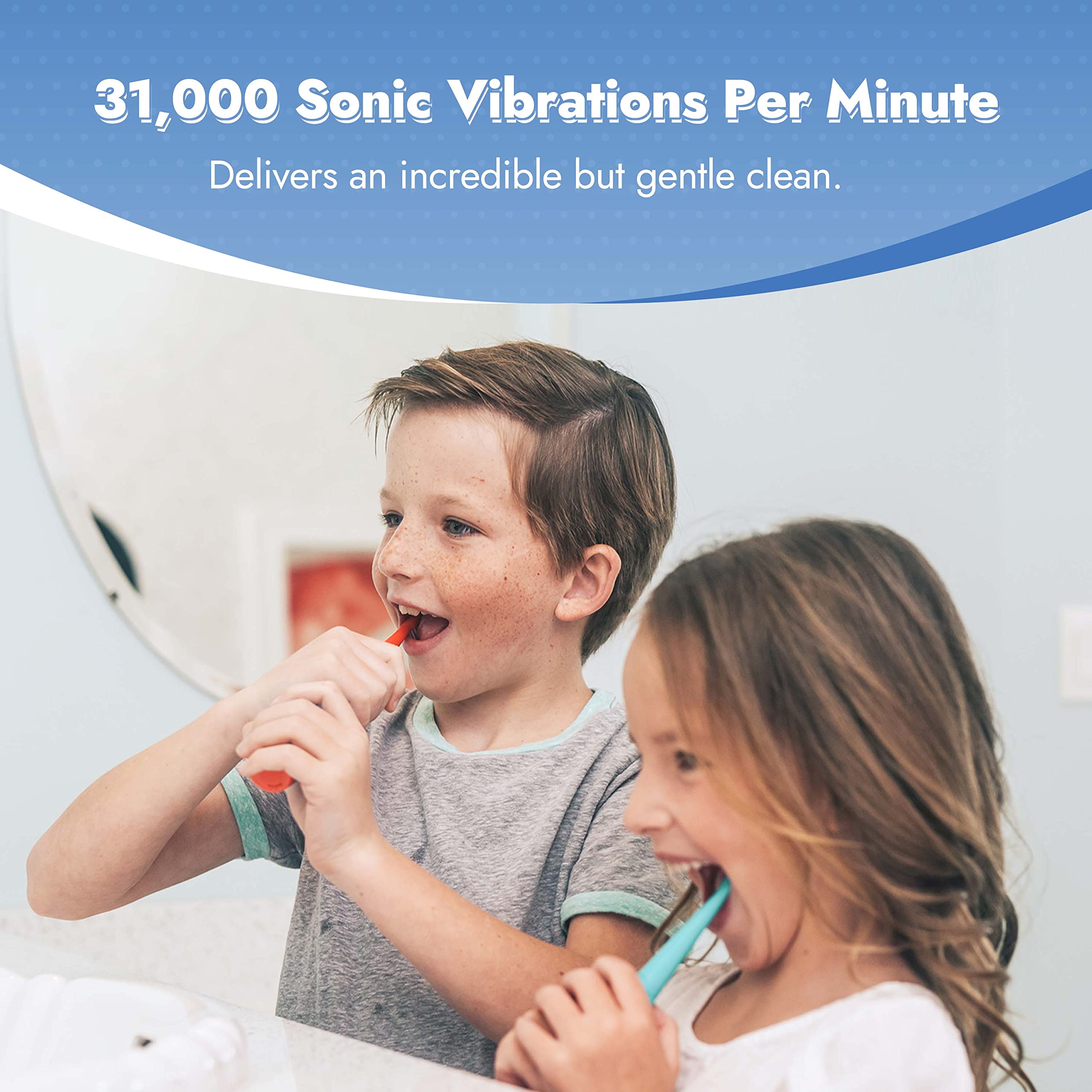 Papablic Kids Sonic Rechargeable Electric Toothbrush for Age 3+ with 4 Brush Heads, Cute Dino Cover, Timer, and Brushing Chart (Debby)