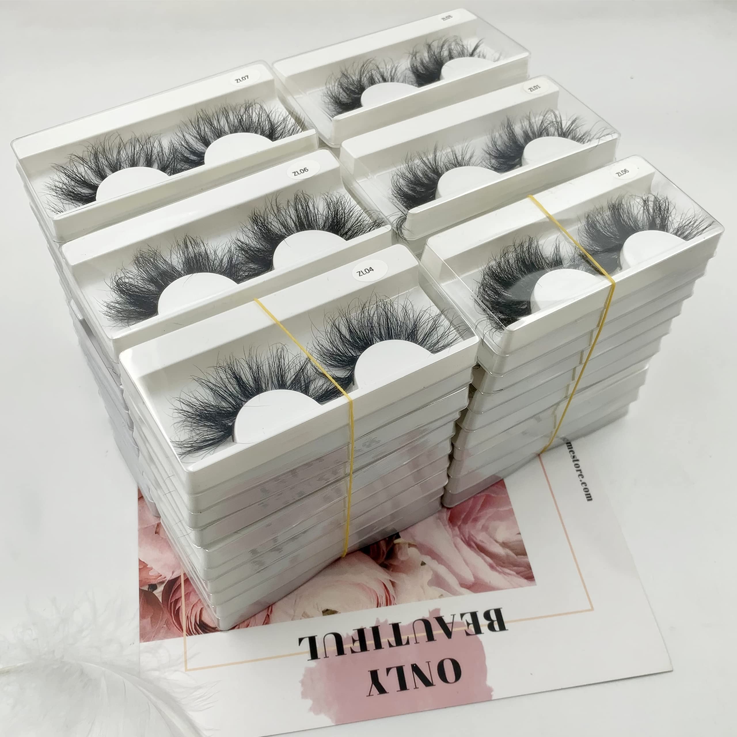 Fluffy Mink Lashes, Ellazzle 20 Pairs Wholesale Eyelashes 25mm Dramatic Thick Volume 3D Eyelashes Mink Reusable Lashes Pack