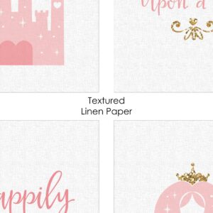 Big Dot of Happiness Little Princess Crown - Unframed Pink and Gold Castle Nursery and Kids Room Linen Paper Wall Art - Set of 4 - Artisms - 8 x 10 inches