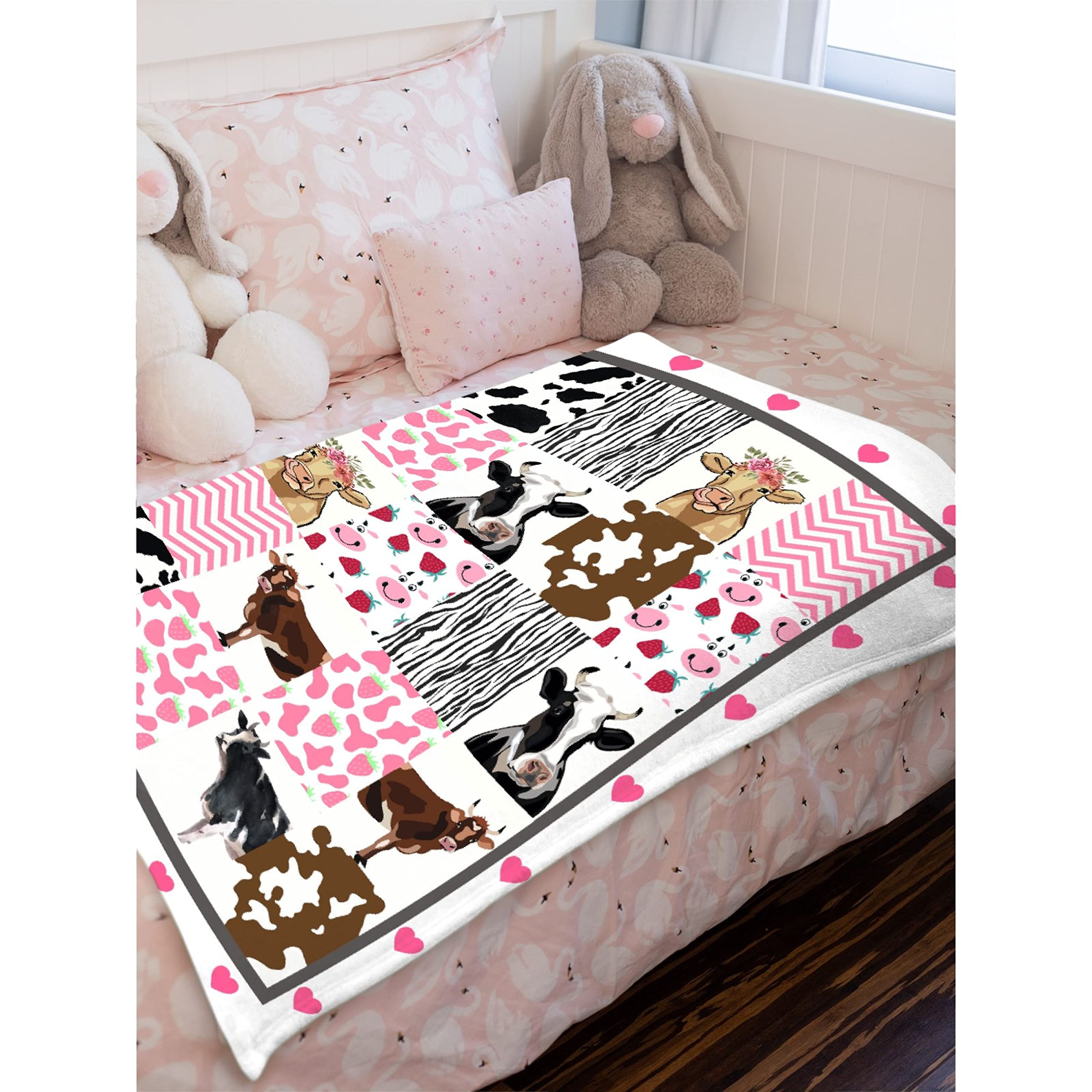 Aozyhug Cow Baby Blanket Cow Print Baby Blanket Cow Print Crib Sheet Cow Print Bedding Strawberry Cow Print Swaddle Blanket Infant, Newborn Toddler Blankets for Stroller (30"x40" Inches)