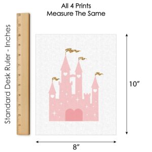 Big Dot of Happiness Little Princess Crown - Unframed Pink and Gold Castle Nursery and Kids Room Linen Paper Wall Art - Set of 4 - Artisms - 8 x 10 inches