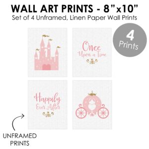 Big Dot of Happiness Little Princess Crown - Unframed Pink and Gold Castle Nursery and Kids Room Linen Paper Wall Art - Set of 4 - Artisms - 8 x 10 inches