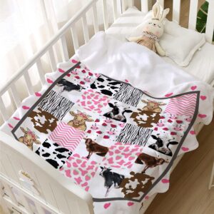 Aozyhug Cow Baby Blanket Cow Print Baby Blanket Cow Print Crib Sheet Cow Print Bedding Strawberry Cow Print Swaddle Blanket Infant, Newborn Toddler Blankets for Stroller (30"x40" Inches)