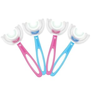 4 Piece Rounded U-Shaped Toothbrush for Kids- Soft and Gentle Silicone Material-Great and Gentle for Children's Teeth- Manual Brush- Teeth Cleaning Product- Easy to use, Pink and Blue