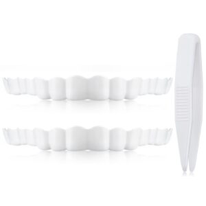 teeth veneers 2 pieces dental veneers fake teeth veneers magic teeth brace fake top teeth customizable temporary fake teeth white instant veneers dentures with mini tweezer for bad teeth whitening