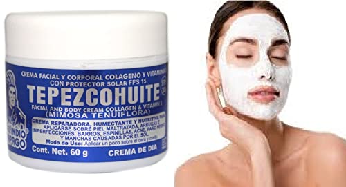 DEL INDIO PAPAGO Facial Day Skin Cream with Tepezcohuite 60g Small - Corporal Colageno Y Vitamina E - Hydrates the Skin