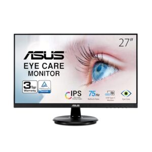 asus 27” 1080p monitor (va27dcp) - full hd, ips, 75hz, usb-c 65w power delivery, speakers, adaptive-sync/freesync, eye care, low blue light, flicker free, vesa mountable, frameless, hdmi,black