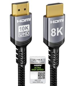 sniokco 10k 8k hdmi 2.1 cable 16ft, certified 48gbps ultra high speed hdmi® cable 4k 240hz 165hz 120hz 8k 60hz earc hdcp2.3 hdr10+ compatible with pc tv monitor projector ro-ku sky-q ps5 x-box