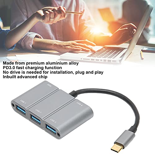 Kafuty-1 OTG USB 3.0 HUB,5 in 1 USB C to USB3.0 4 Port HUB,PD3.0 Fast Charging,USB Extension Multi USB Port for Mobile Phones with USB C/Tablets/Laptops