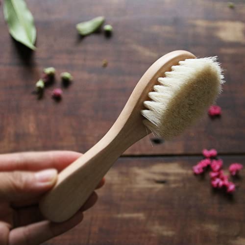 HiKin Natural Soft Wool Bristles Dry Facial Cleansing Brush, 6" Face Skin Care Exfoliating Scrub Brush, 2 Pack Wood Handle Face Brush Cleanser.