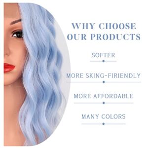 Stamped Glorious Short Curly Wig for Women Bob Wig Synthetic Shoulder Length Wavy Wigs for Daily Party Cosplay Use (Blue,14 inch)