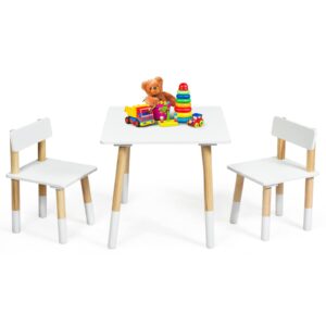 honey joy kids table and chair set, wooden children activity table and 2 chairs set for art, craft & snack time, 3-piece toddler furniture set for daycare & playroom, gift for boys girls (light white)