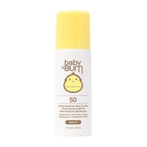 baby bum mineral spf 50 roll-on sunscreen | vegan and hawaii 104 act compliant (octinoxate & oxybenzone free) broad spectrum moisturizing uva/uvb easy roller ball sunscreen lotion