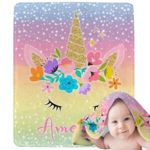 yescustom personalizedthrow blanket for girls, custom text with rainbow unicorn pattern blanket with name for bedroom, minky fleece blanket with name, cute blanket for boys girls baby child