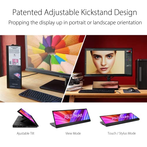 ASUS ProArt Display 14” Portable Touch Screen (PA147CDV) - 32:9 (1920 x 550), IPS, 100% sRGB, Color Accuracy ΔE < 2, Calman Verified, USB-C, Control Panel, MPP2.0 Pen Support, Adobe Suite Shortcut