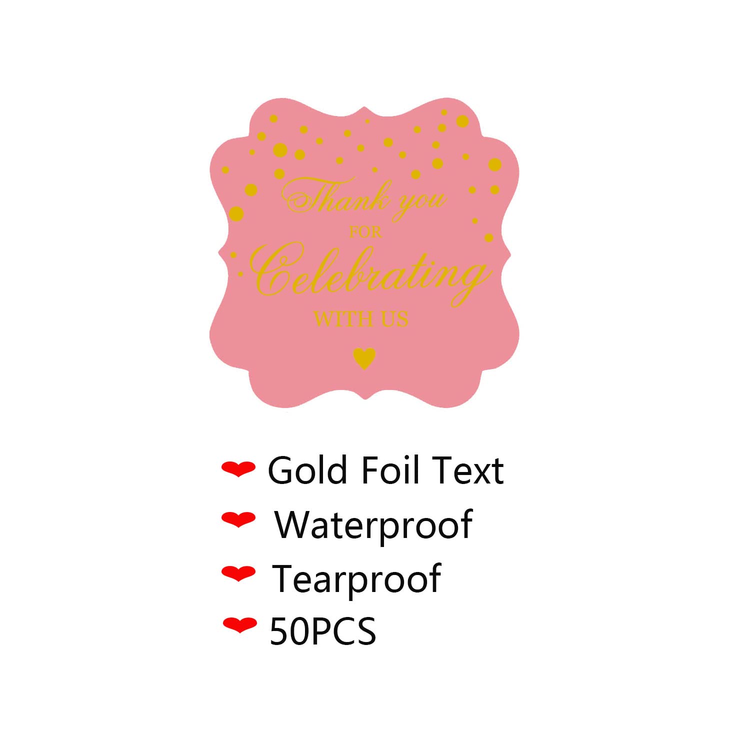 OPG Pink Thank You Sticker,Thank You for Celebrating with Us Stickers, Decorative Seals for Party Supplies,50-Pack 2"