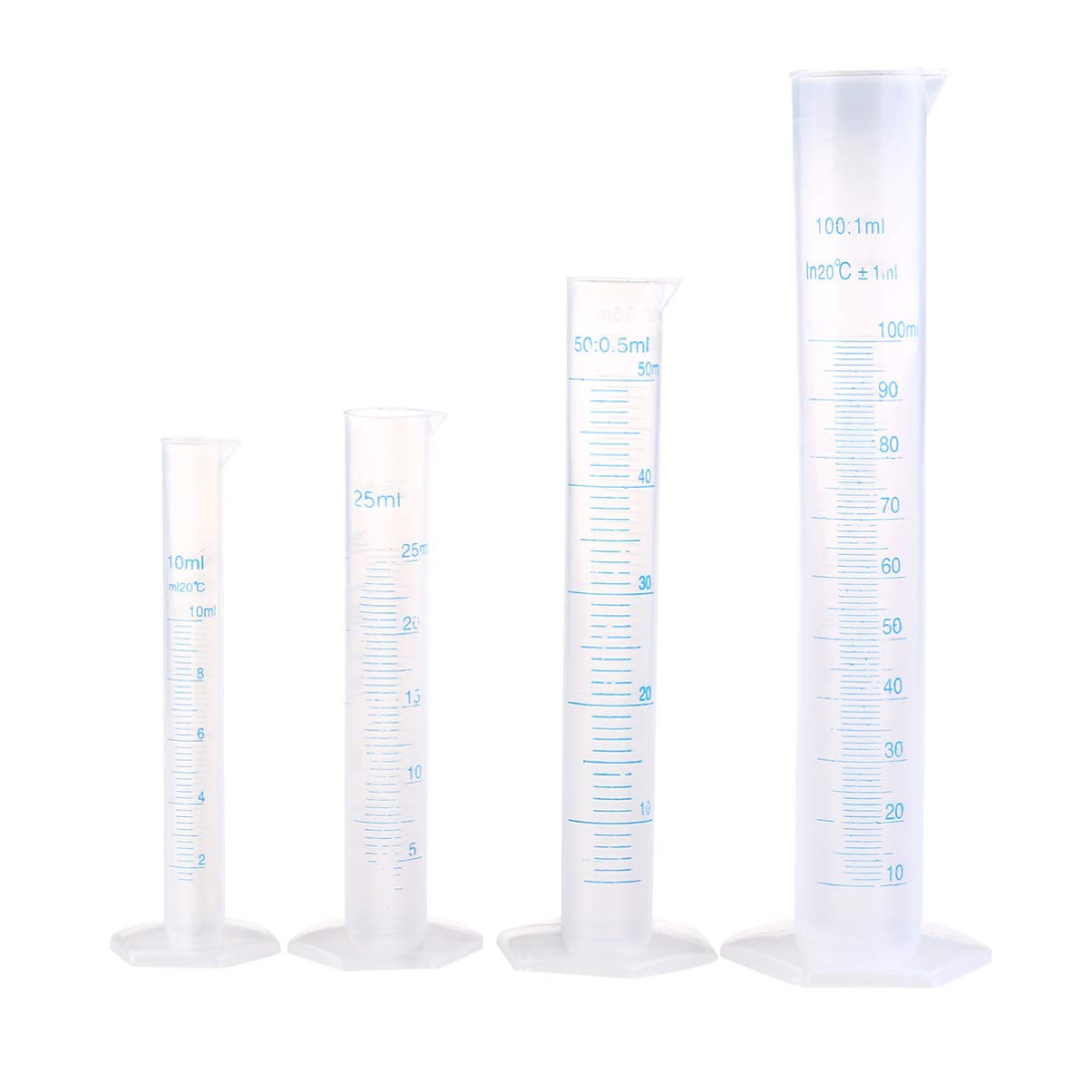 HEALLILY 4Pcs Measuring Cylinder Beaker Plastic Graduated Cylinder Test Tube Industrial Quality 10ml/ 25ml/ 50ml/ 100ml with Pour Spout