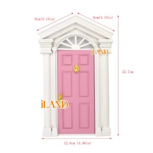 iland Fairy Door for Wall with Dollhouse Accessories, Magical Wooden Elf Door, Tooth Fairy Kit (21pcs Pink)