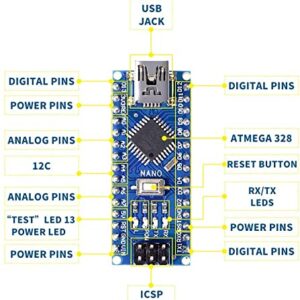 RedTagCanada Nano with The bootloader Compatible with Nano 3.0 Controller for Arduino CH340 USB Driver 16Mhz Nano v3.0 ATMEGA328P/168P (Blue-ATMEGA328 Welded) (No Cable)