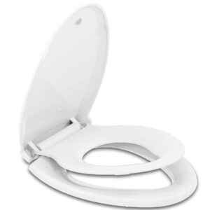 hibbent potty training toilet seat, built-in magnetic seat, lid with cover, never loosen and slow close convertible toilet seat for kids, adult and child (white, elongated)