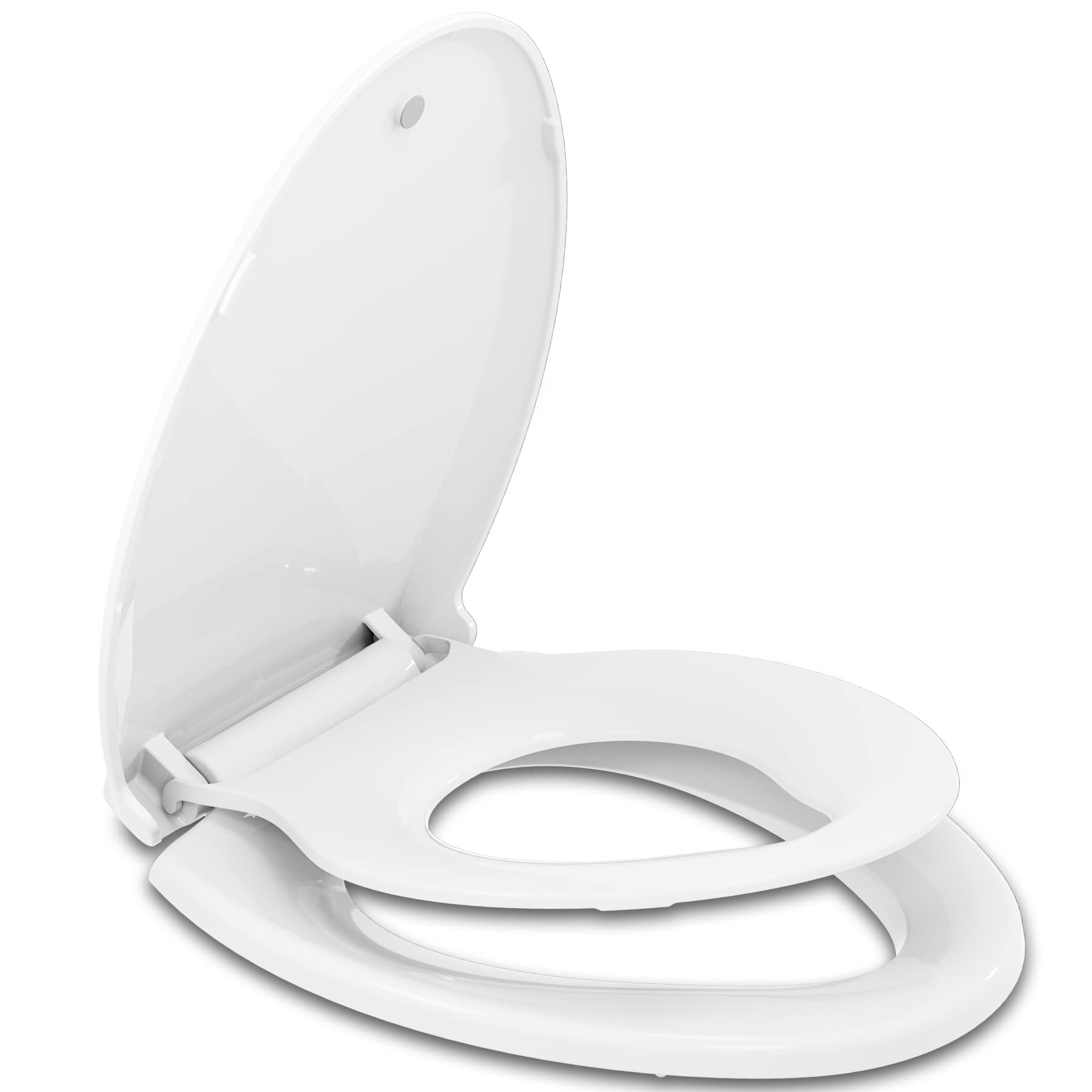 Hibbent Potty Training Toilet Seat, Built-in Magnetic Seat, Lid with Cover, Never Loosen and Slow Close Convertible Toilet Seat for Kids, Adult and Child (White, Elongated)